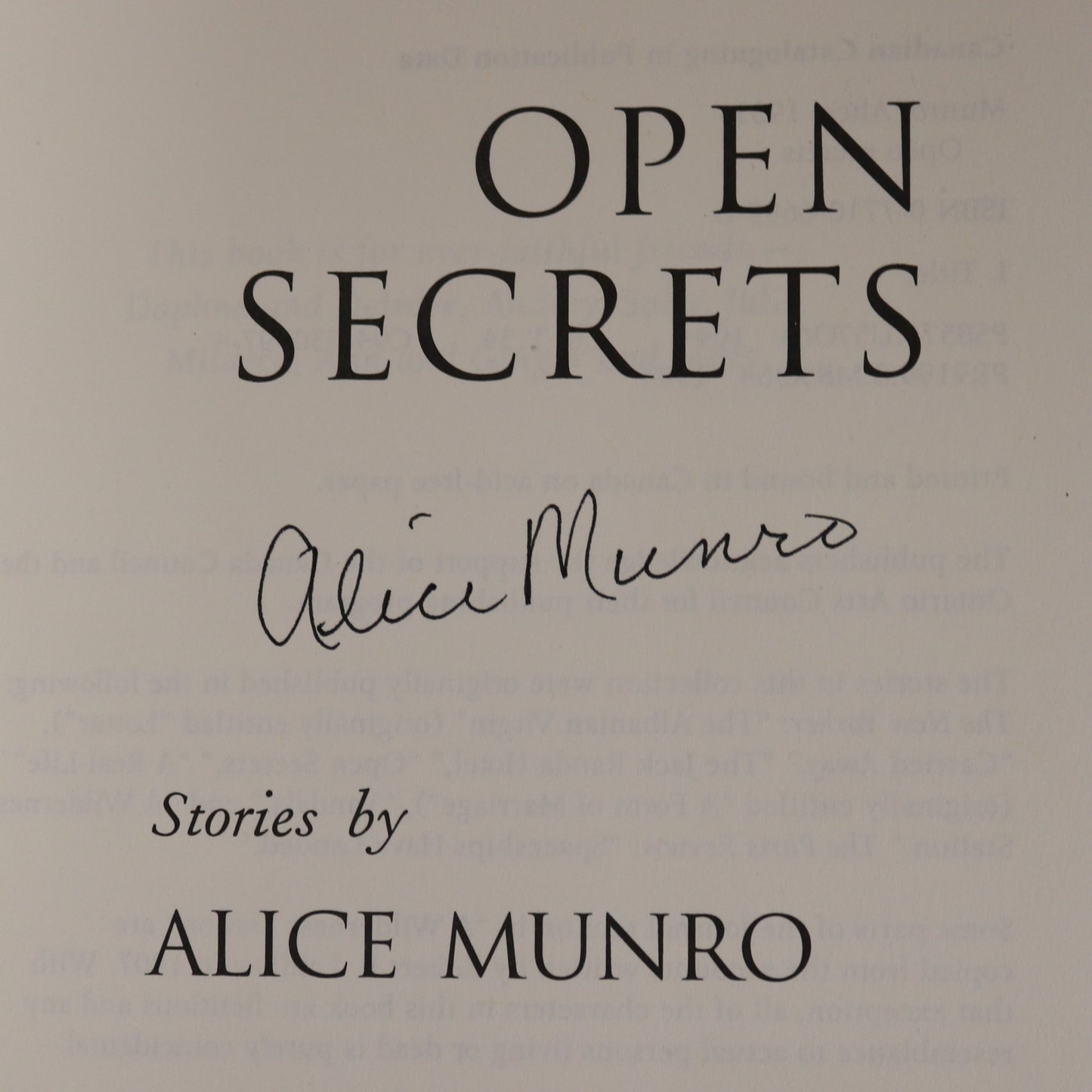 Alice Munro Signed Open Secrets Hardcover 2nd Printing Canadian Used B ...